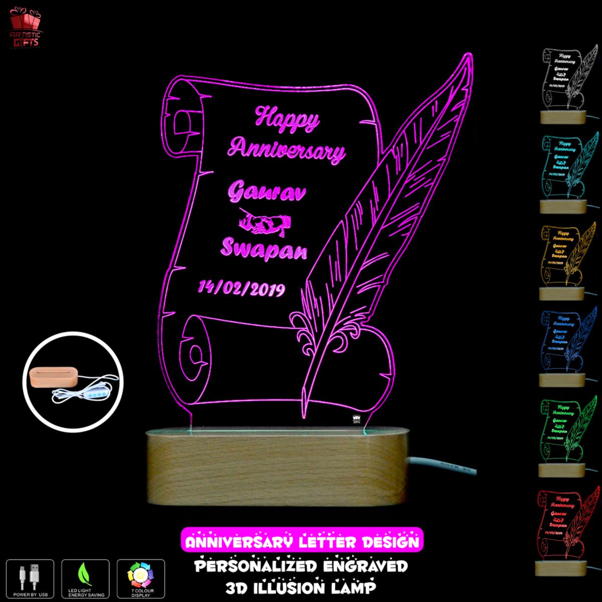 Multi Color 3D LED Lamp for Love Letter Design – Artistic Gifts