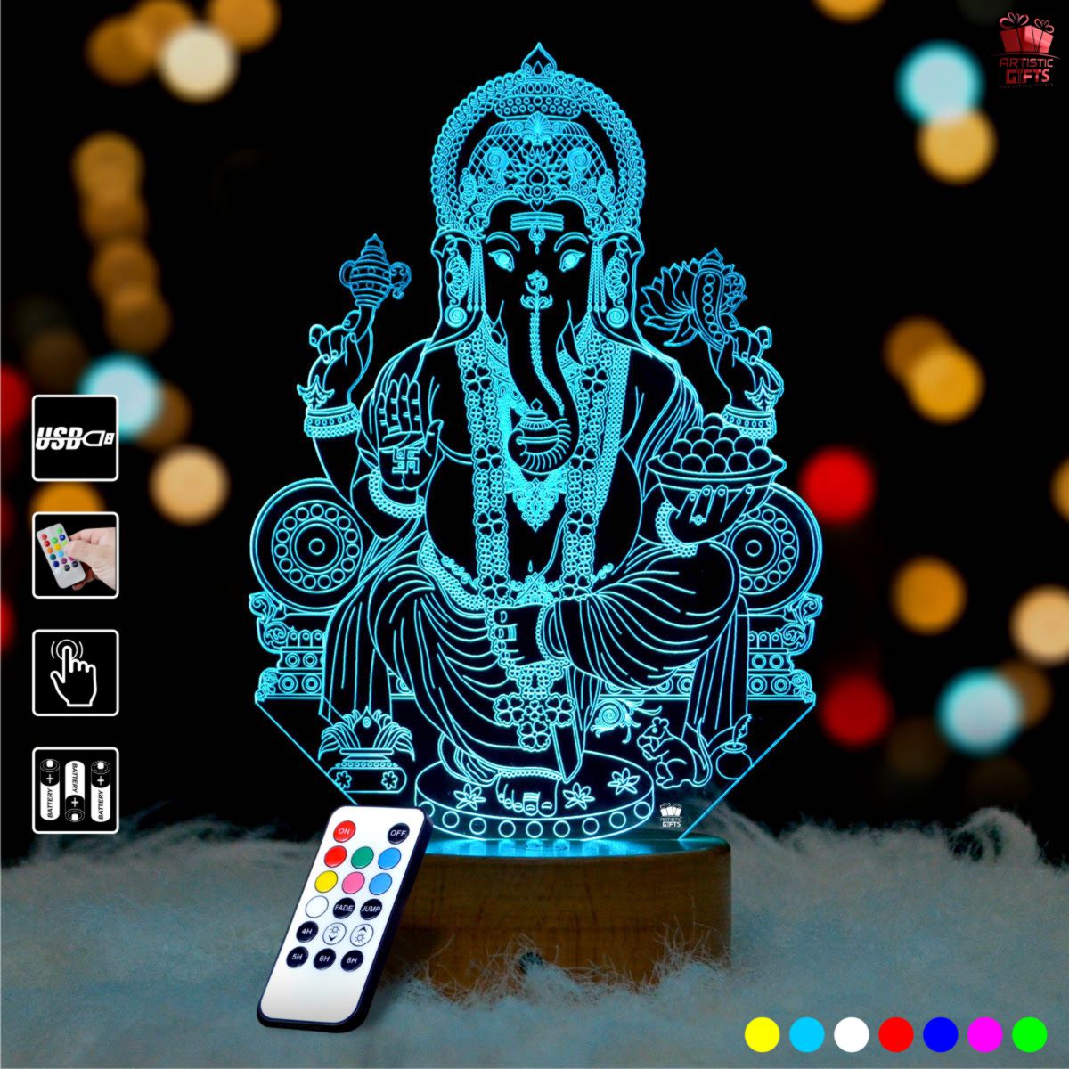 Ganesh Ji LED Murti | Ganesh 3D LED Idol Lamp – Artistic Gifts