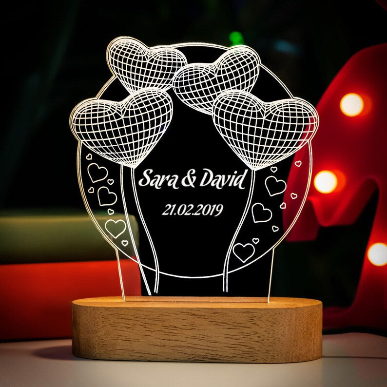 Personalized Warm white 3D Illusion LED Lamp for Anniversary – Artistic ...