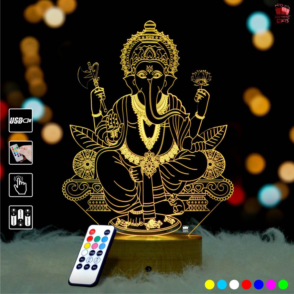 Ganesha LED Murti | Ganesh 3D LED Idol Lamp – Artistic Gifts